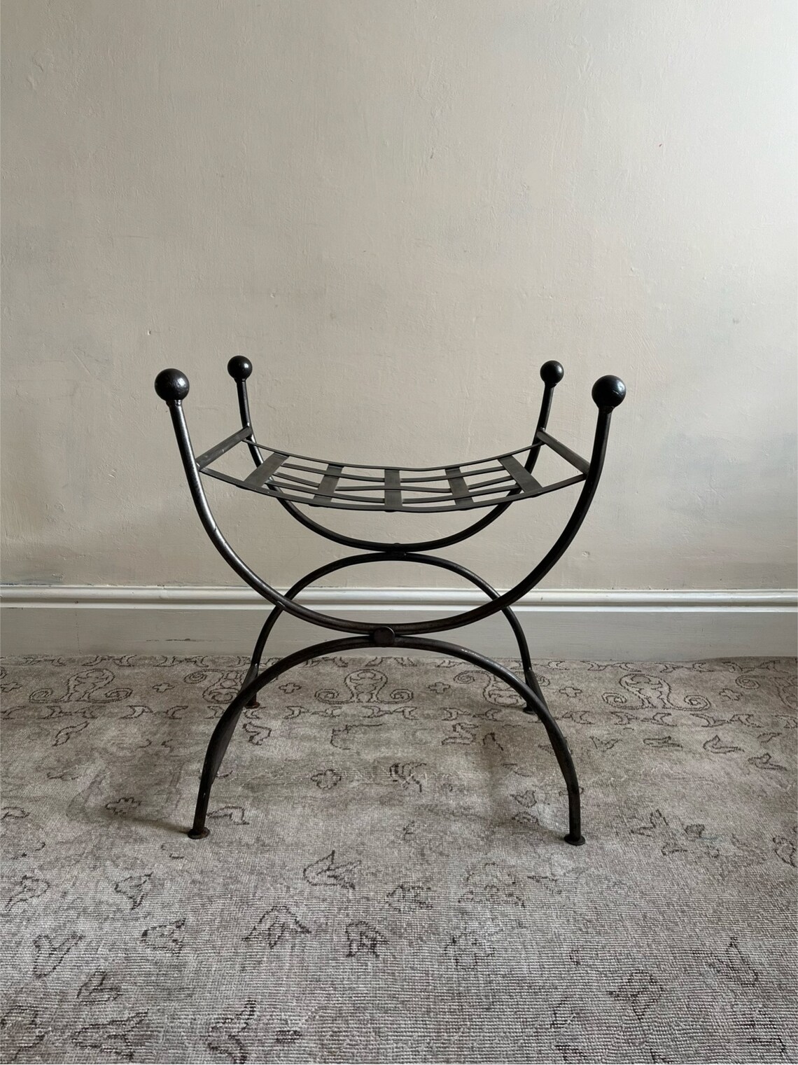 Neoclassical Style Wrought Iron X Frame Stool Artisan Blacksmith Made ...