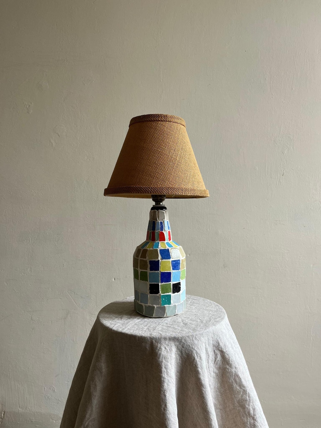 Mid Century Mosaic Tile Table Lamp Handmade Spanish Accent Light in ...