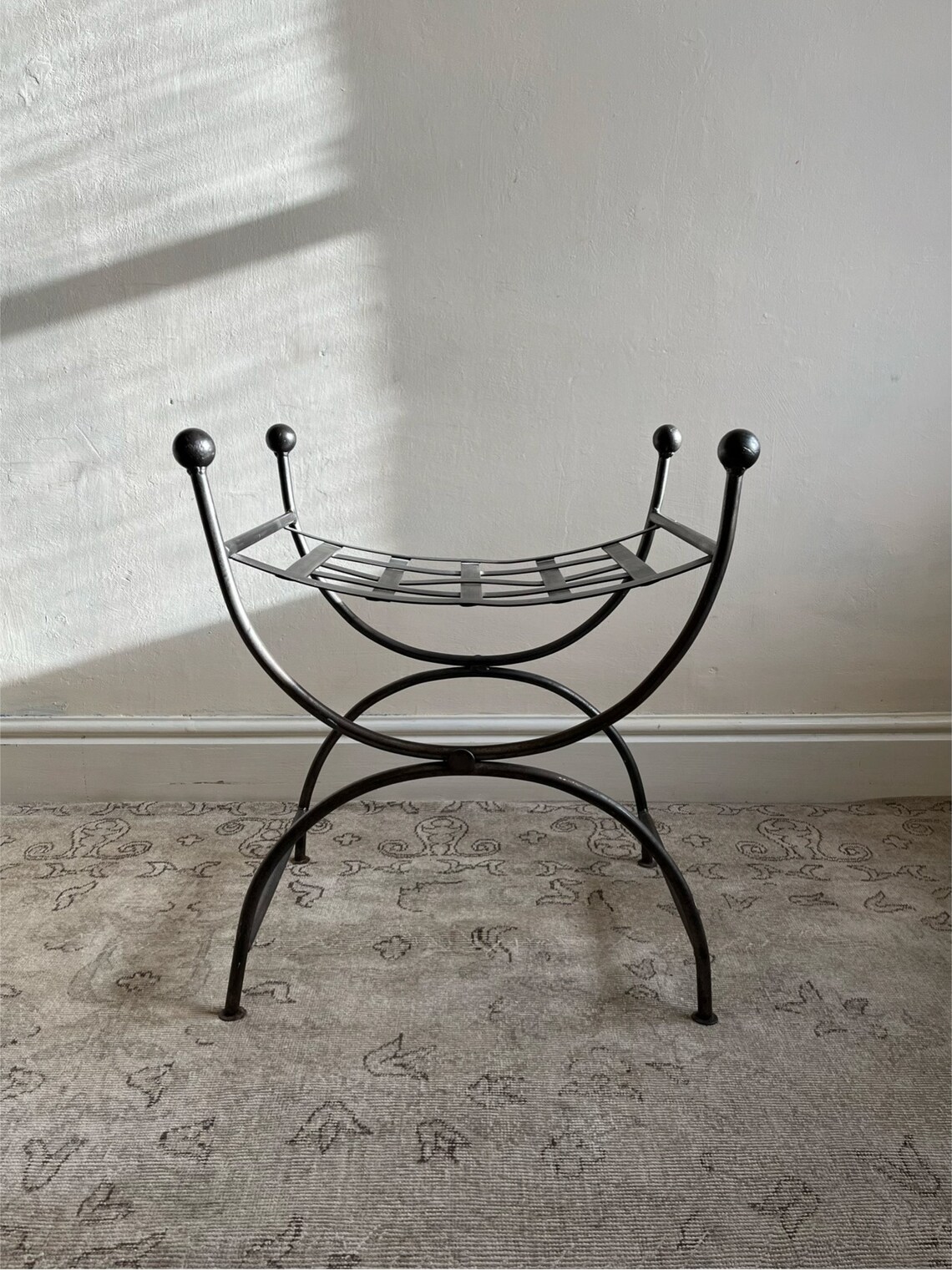 Neoclassical Style Wrought Iron X Frame Stool Artisan Blacksmith Made ...