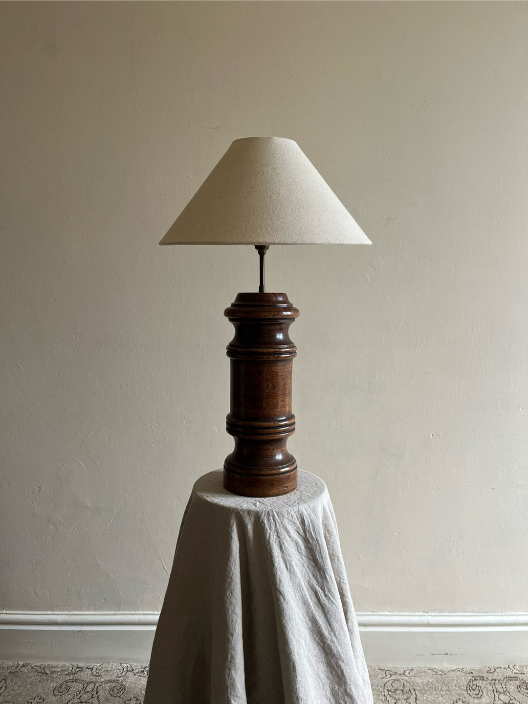 Large Antique Column Table Lamp Hand Carved Tall Accent Light in Solid ...