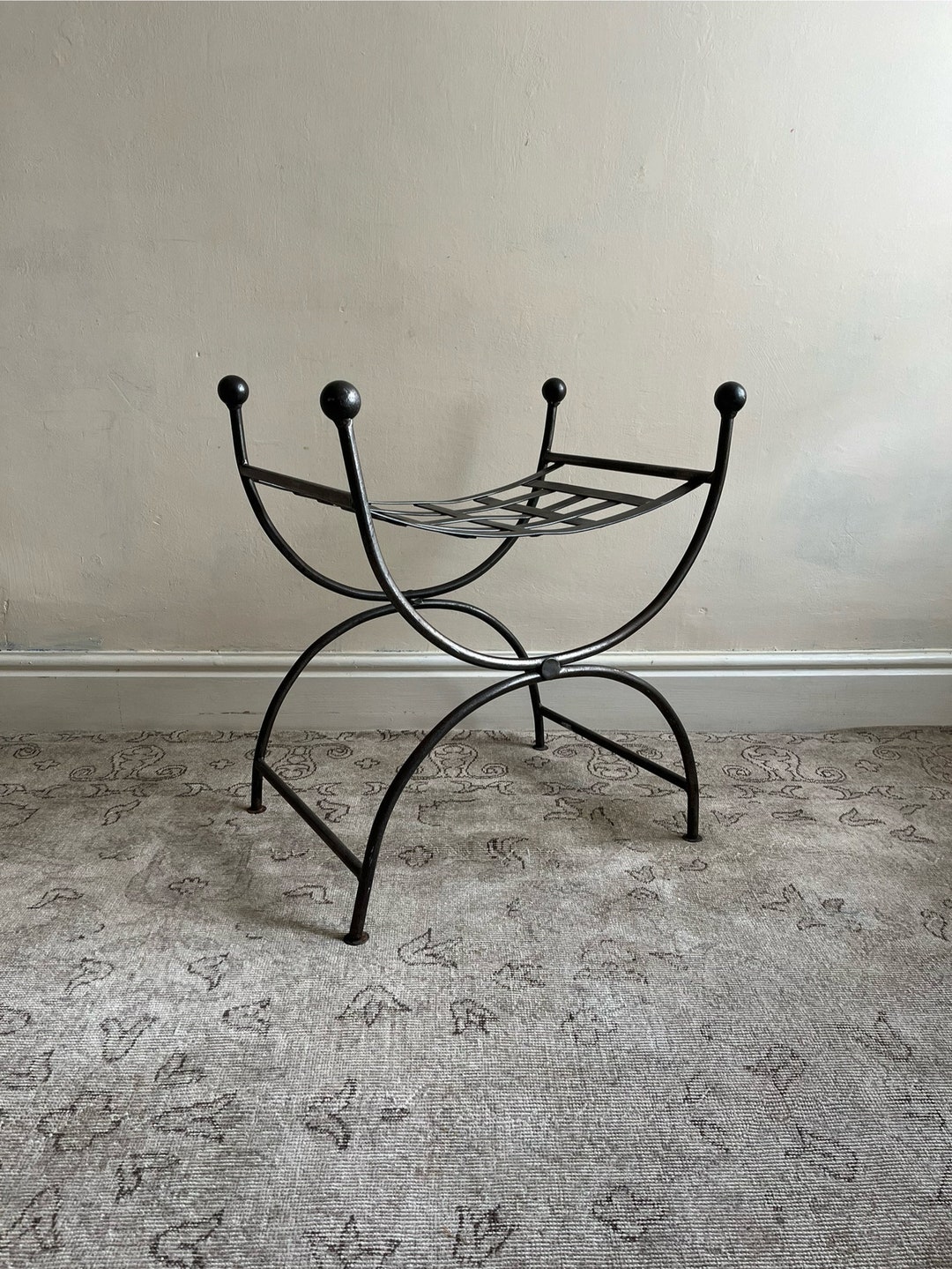 Neoclassical Style Wrought Iron X Frame Stool Artisan Blacksmith Made ...