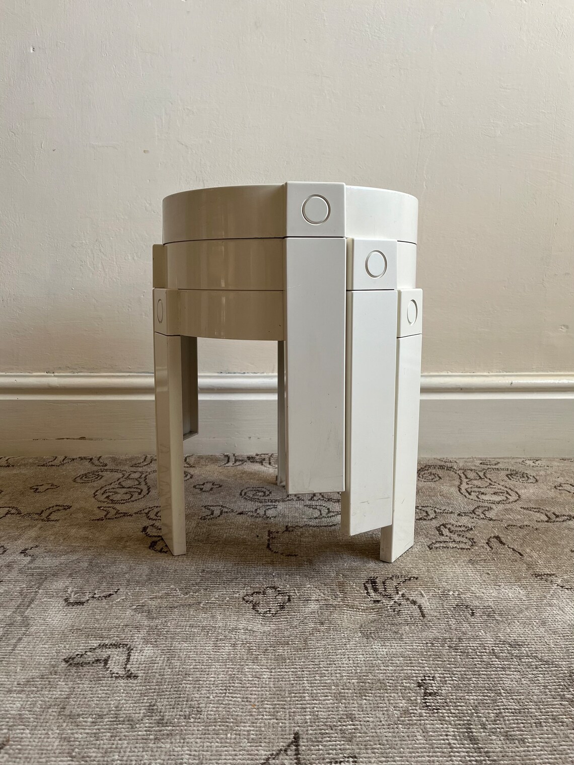 Modernist Stacking Side Table Stools Vintage Mid Century Nesting Tables in A Geometric Space Age ...