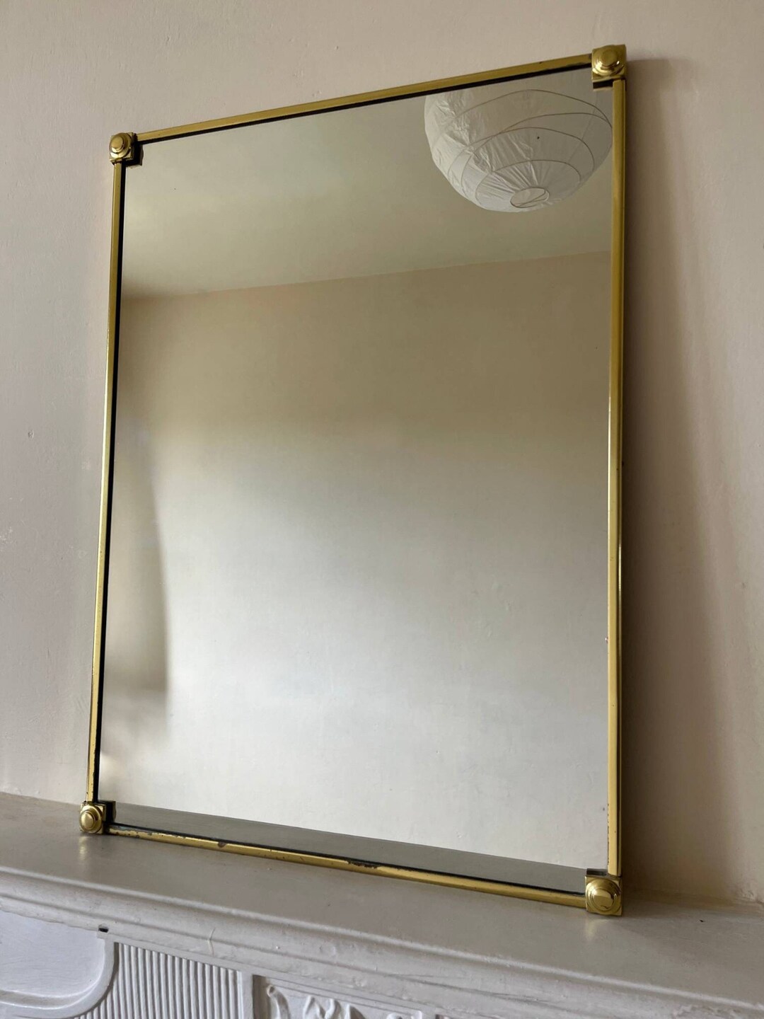 Mid Century Brass Wall Mirror With Geometric Corner Cap Roundels ...