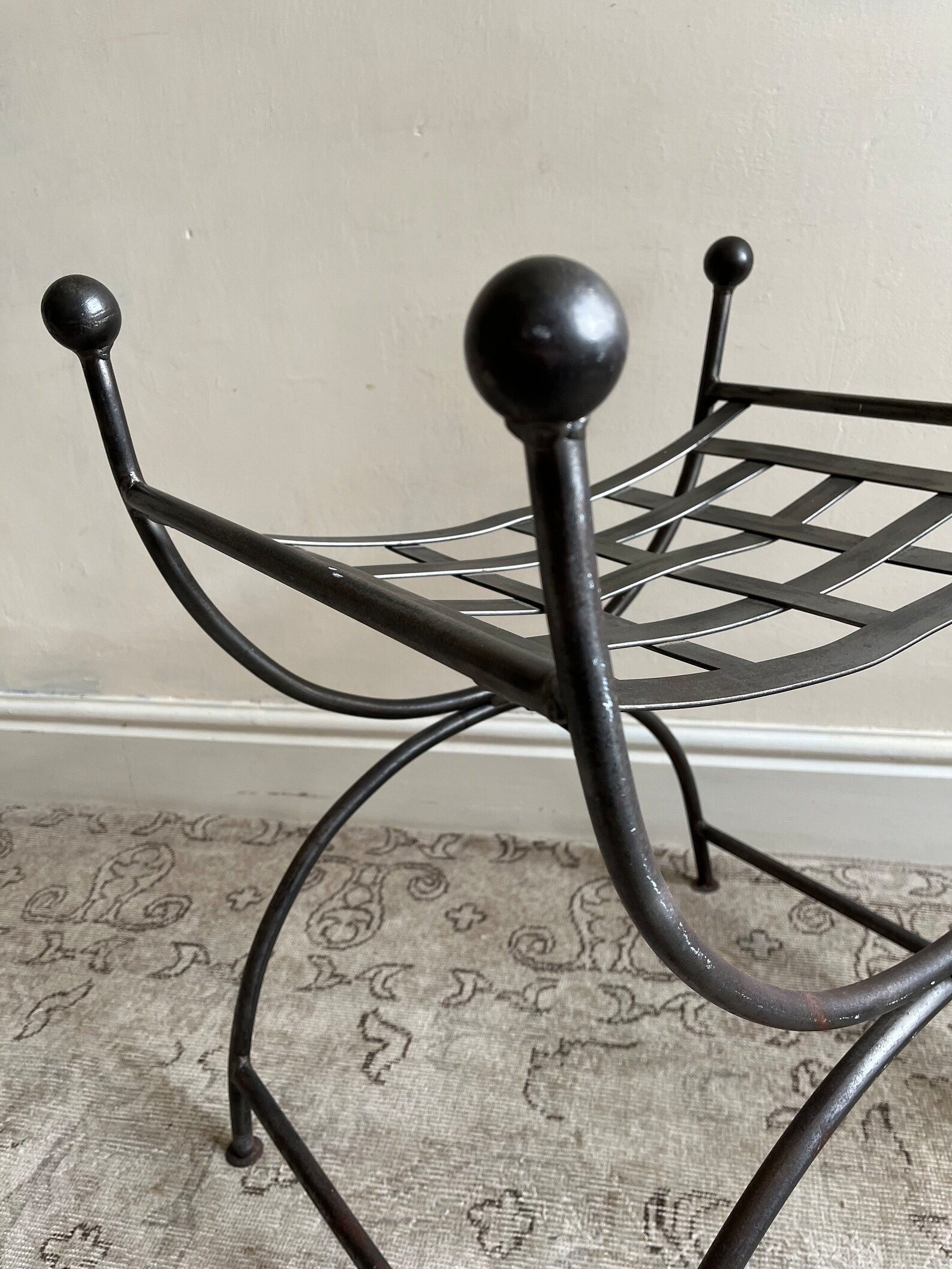 Neoclassical Style Wrought Iron X Frame Stool Artisan Blacksmith Made ...
