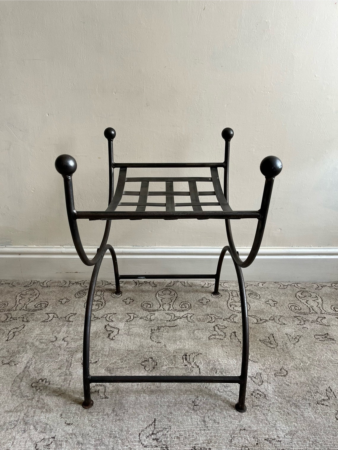 Neoclassical Style Wrought Iron X Frame Stool Artisan Blacksmith Made ...