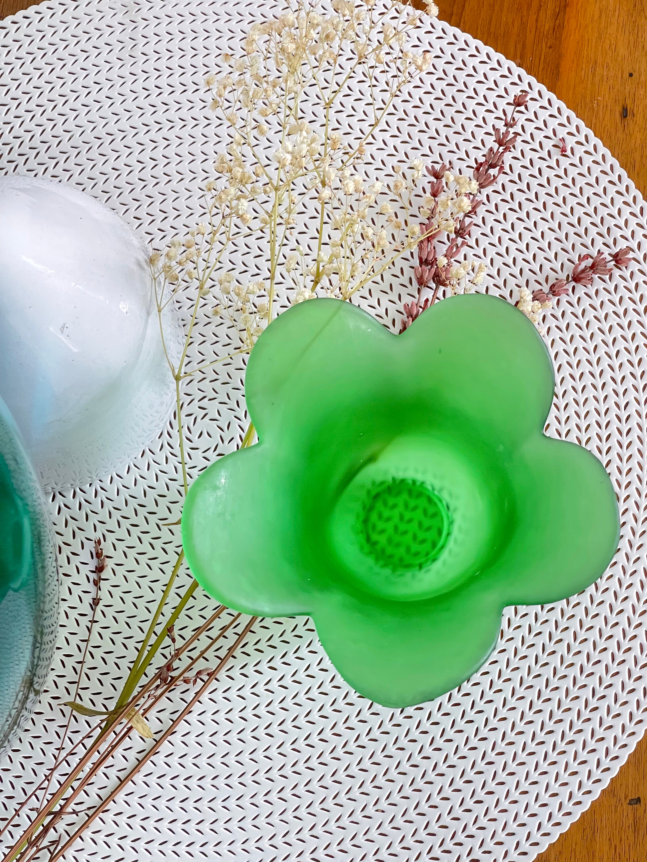 Charming Flower Shaped Glass Bowl Tea Light Holder Green - Etsy