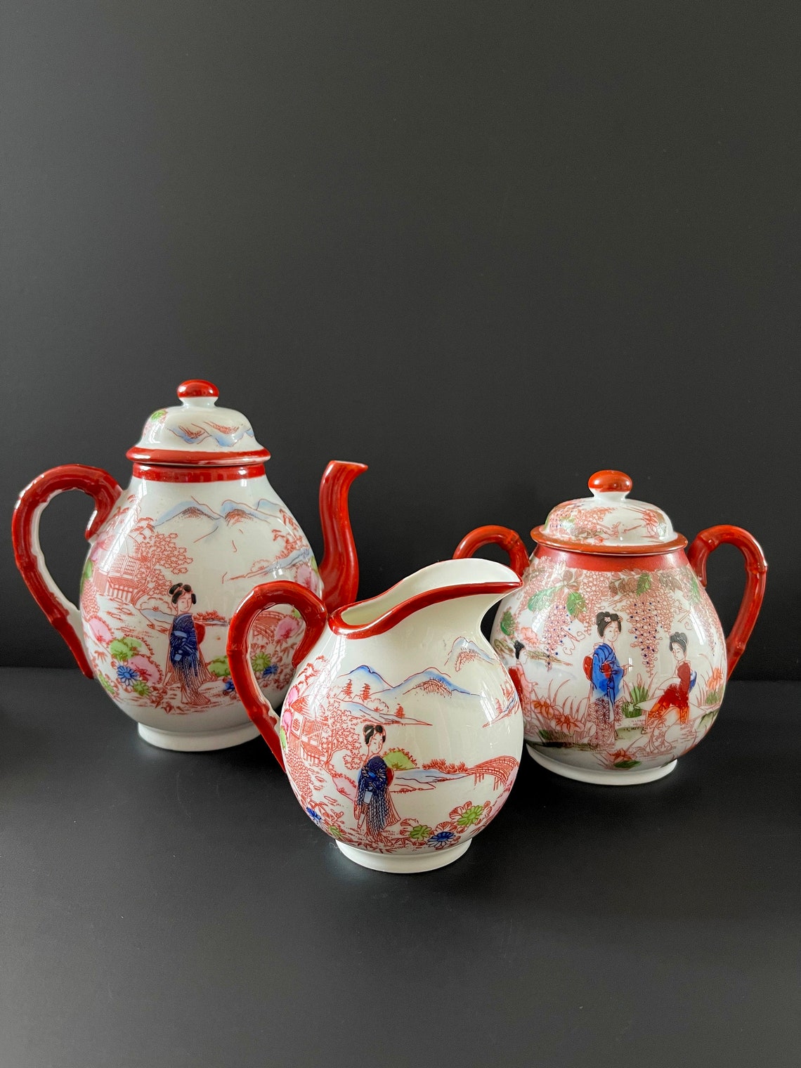 Ornamental Vintage Porcelain Kutani Tea Set. Folk Japanese | Etsy