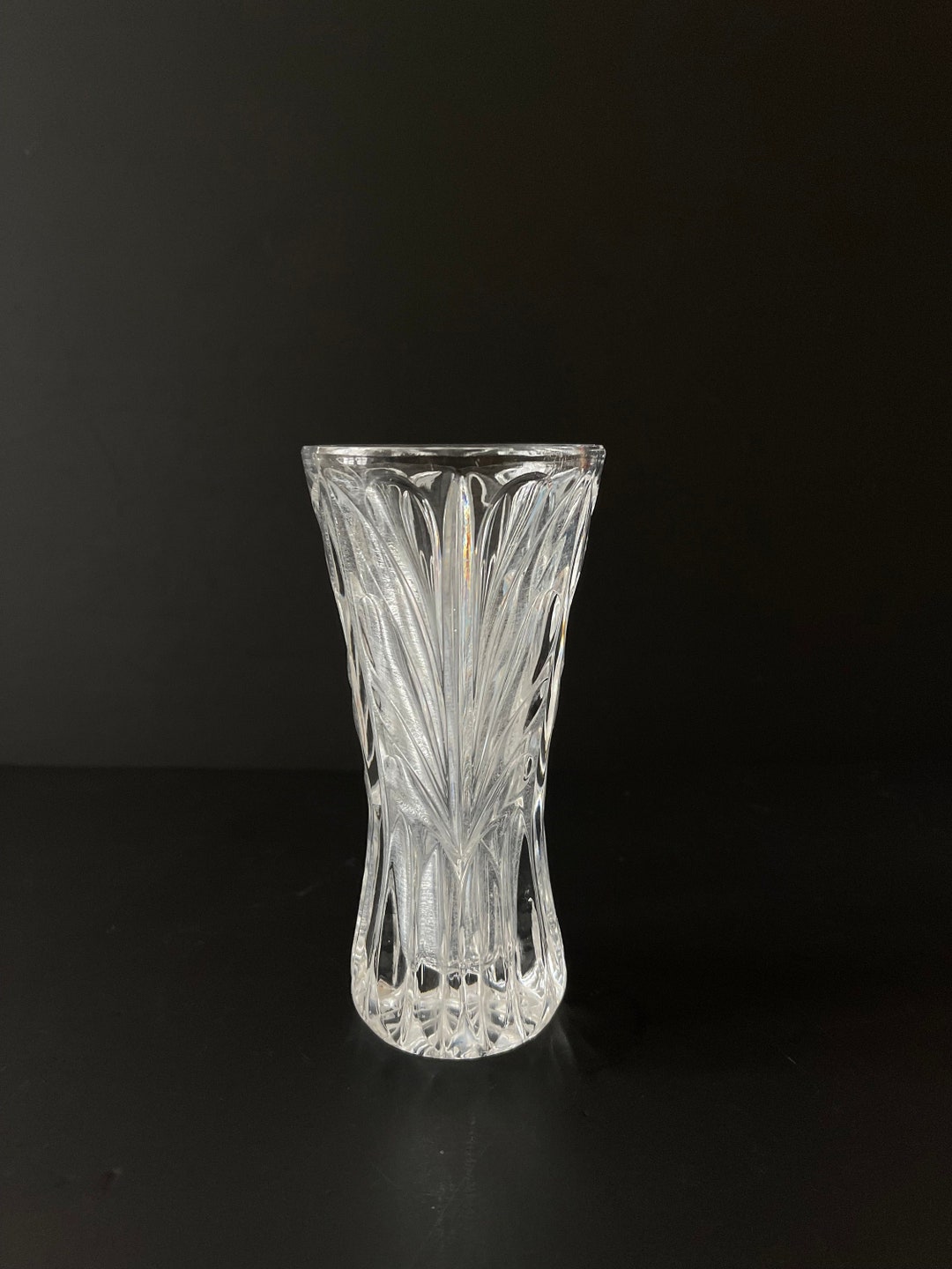 Lovely Glass Carved Vase, Ornate Flared Solid Vase, Heavy and Thick ...