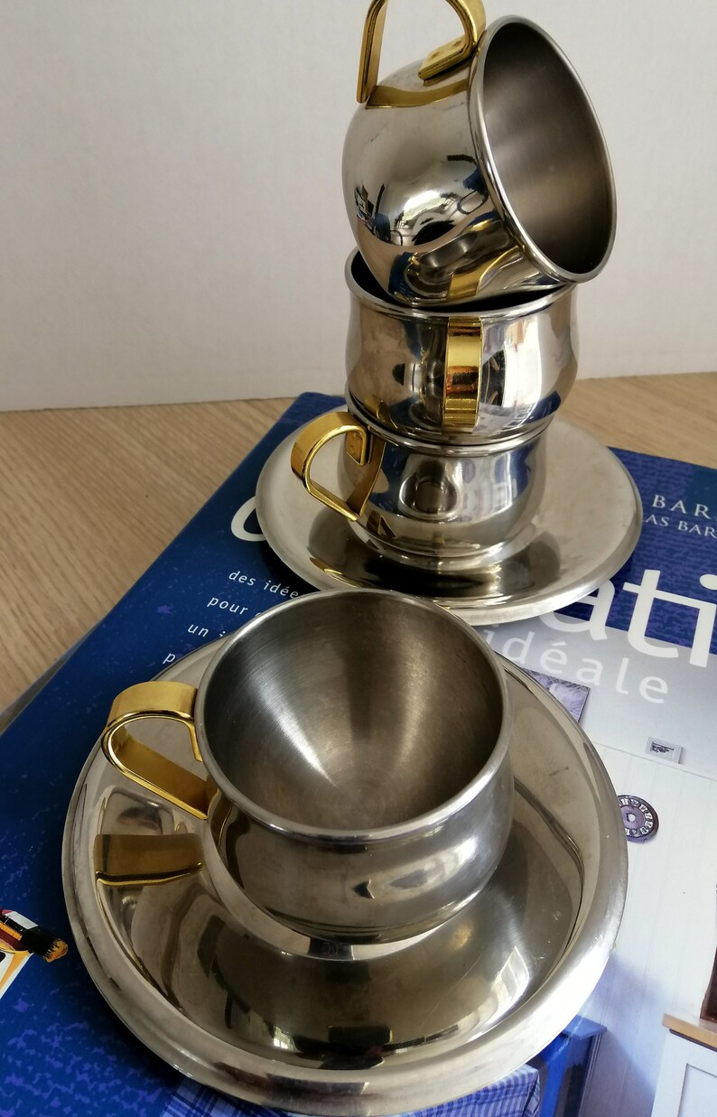 Vintage Inox Espresso Cups and Saucers. Creation by INOXRIV Italy, Inox ...