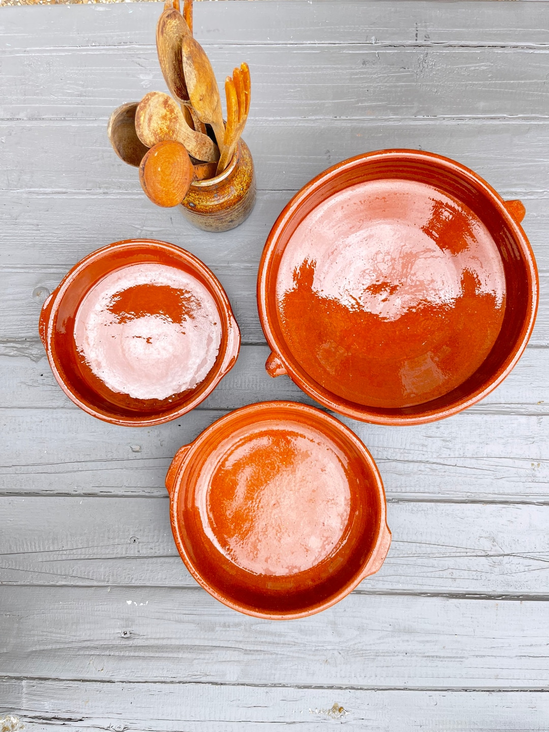 Set of 3 Terracotta Cooking Pans. French Pottery. Ceramic Old ...