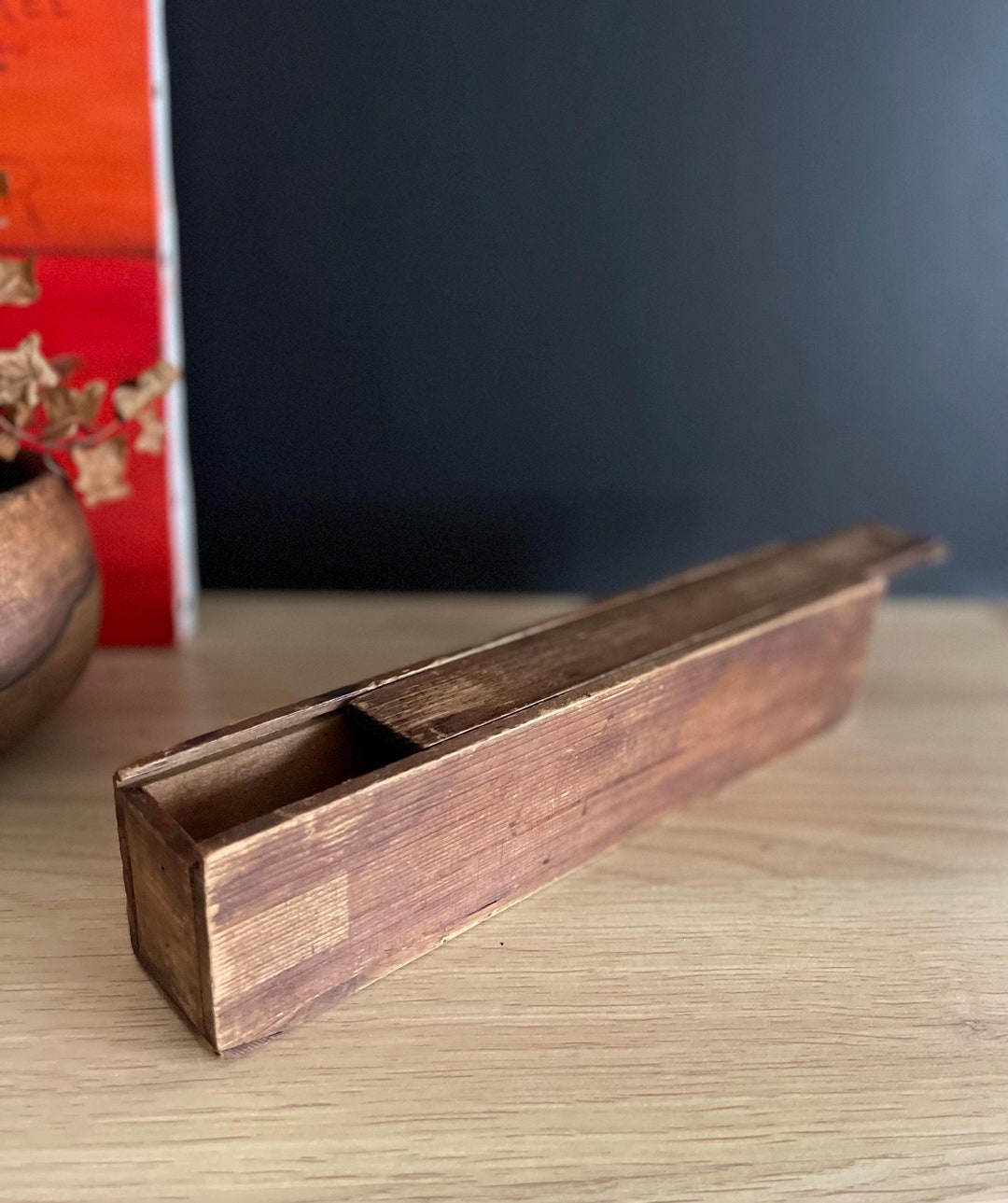 Vintage Long Wood Box. Wood Tool Box, Wooden Case, Wood Container, Wood ...