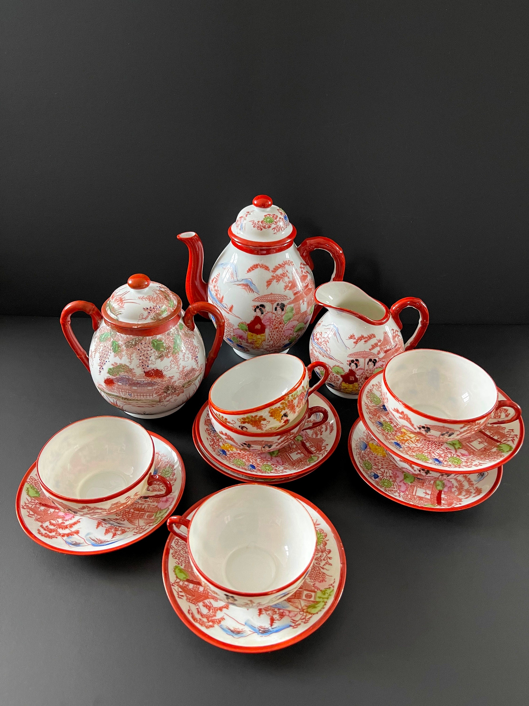 Ornamental Vintage Porcelain Kutani Tea Set. Folk Japanese | Etsy