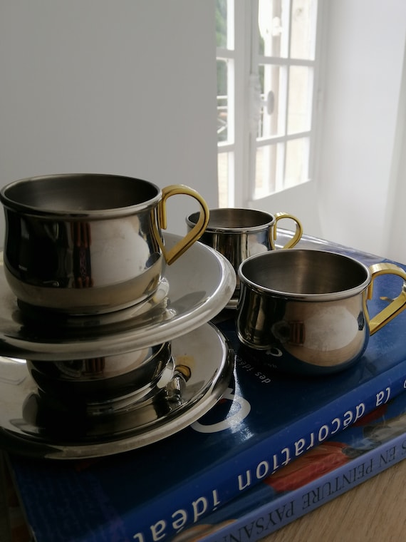 Vintage Inox Espresso Cups and Saucers. Creation by INOXRIV | Etsy