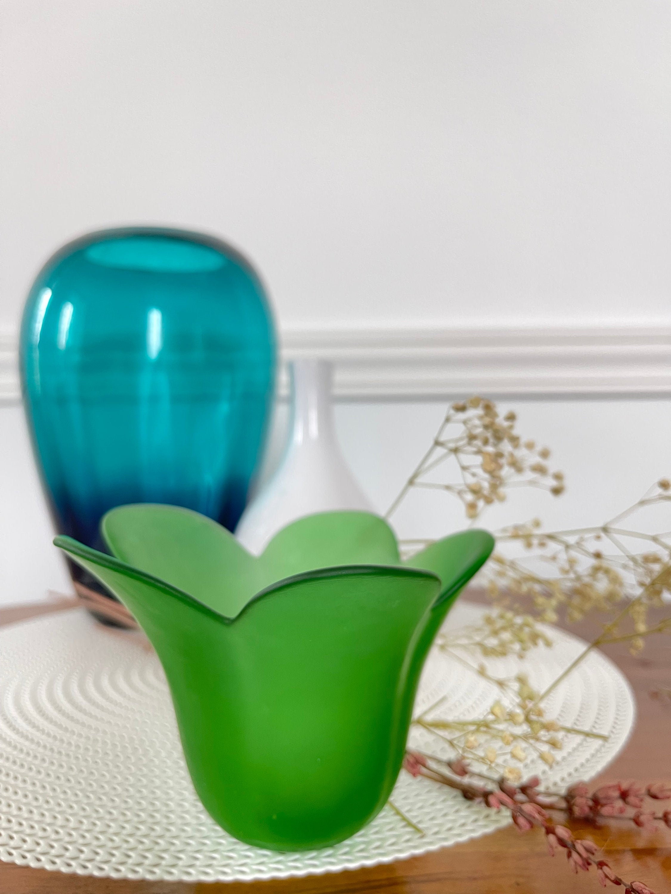 Charming Flower Shaped Glass Bowl Tea Light Holder Green - Etsy
