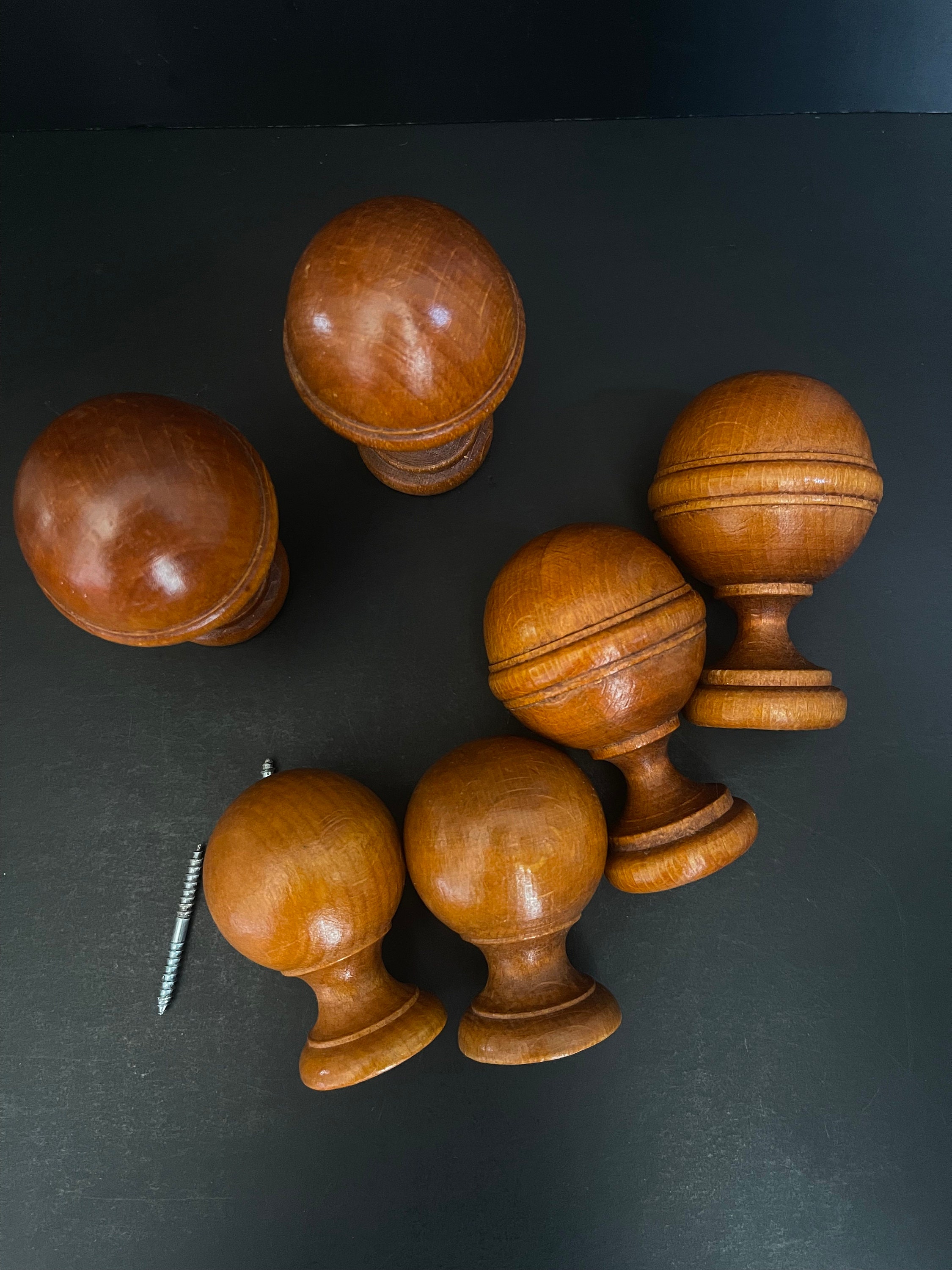 Vintage Wooden Curtain Rod Finials, Perfect Round Curtain Rod Ends ...