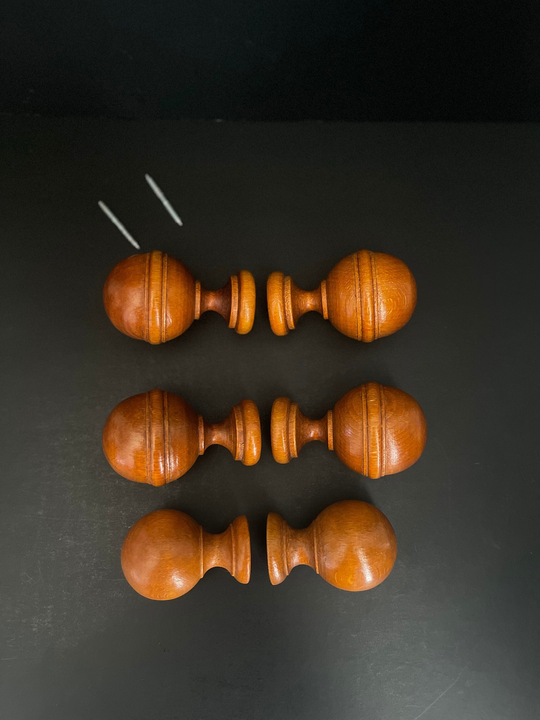 Vintage Wooden Curtain Rod Finials, Perfect Round Curtain Rod Ends ...
