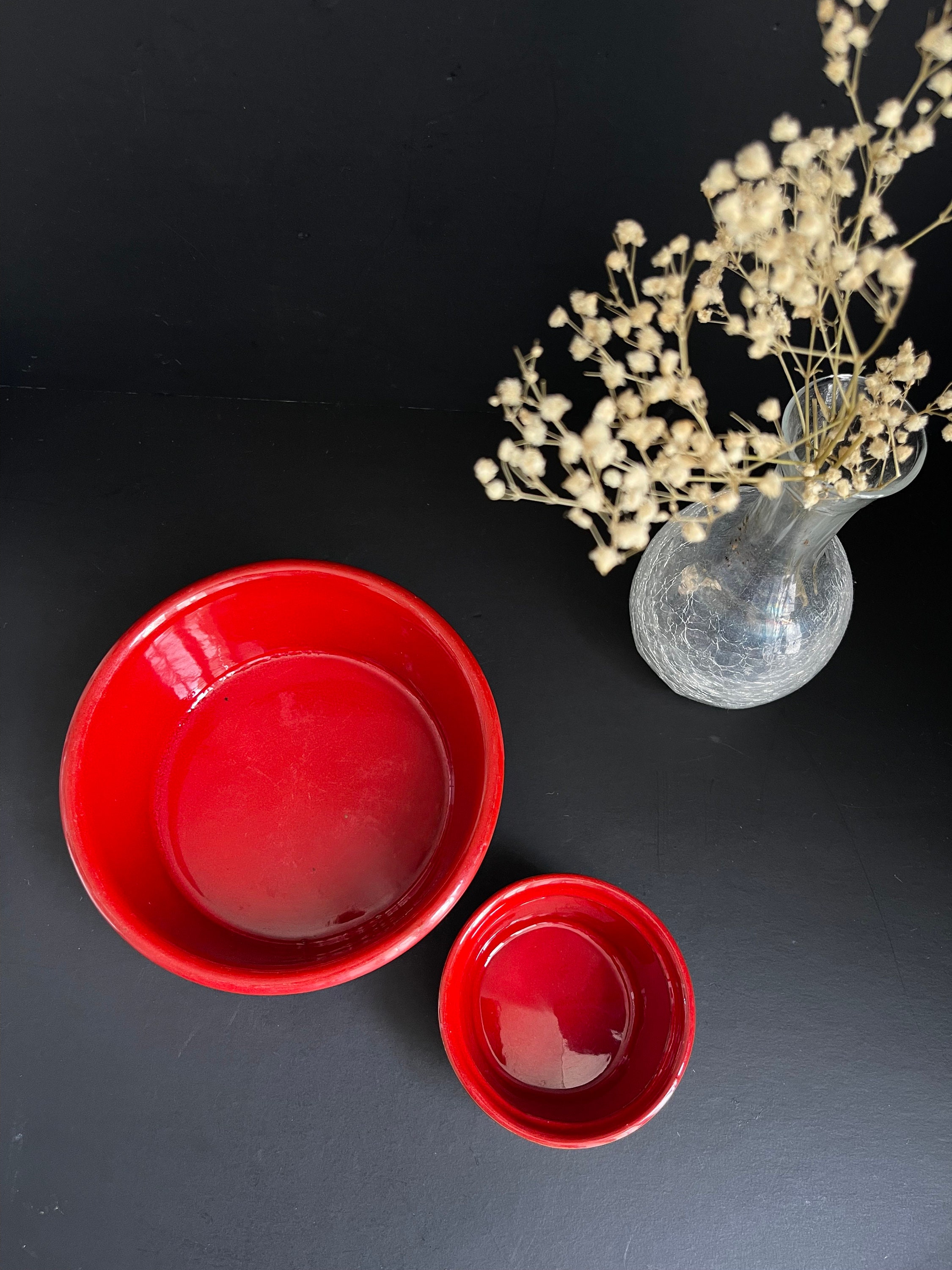 Vintage Pretty Deep Red Bowls, Big and Small Match, Cooking, Baking ...