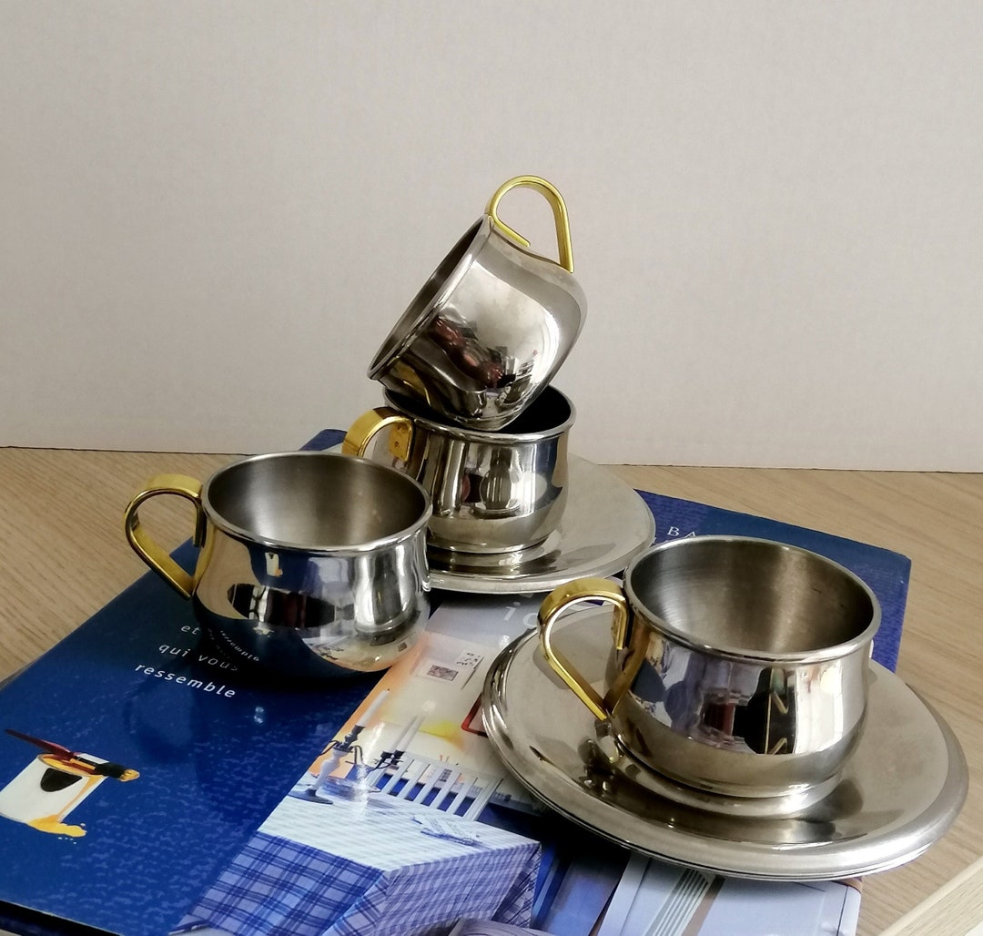 Vintage Inox Espresso Cups and Saucers. Creation by INOXRIV Italy, Inox ...
