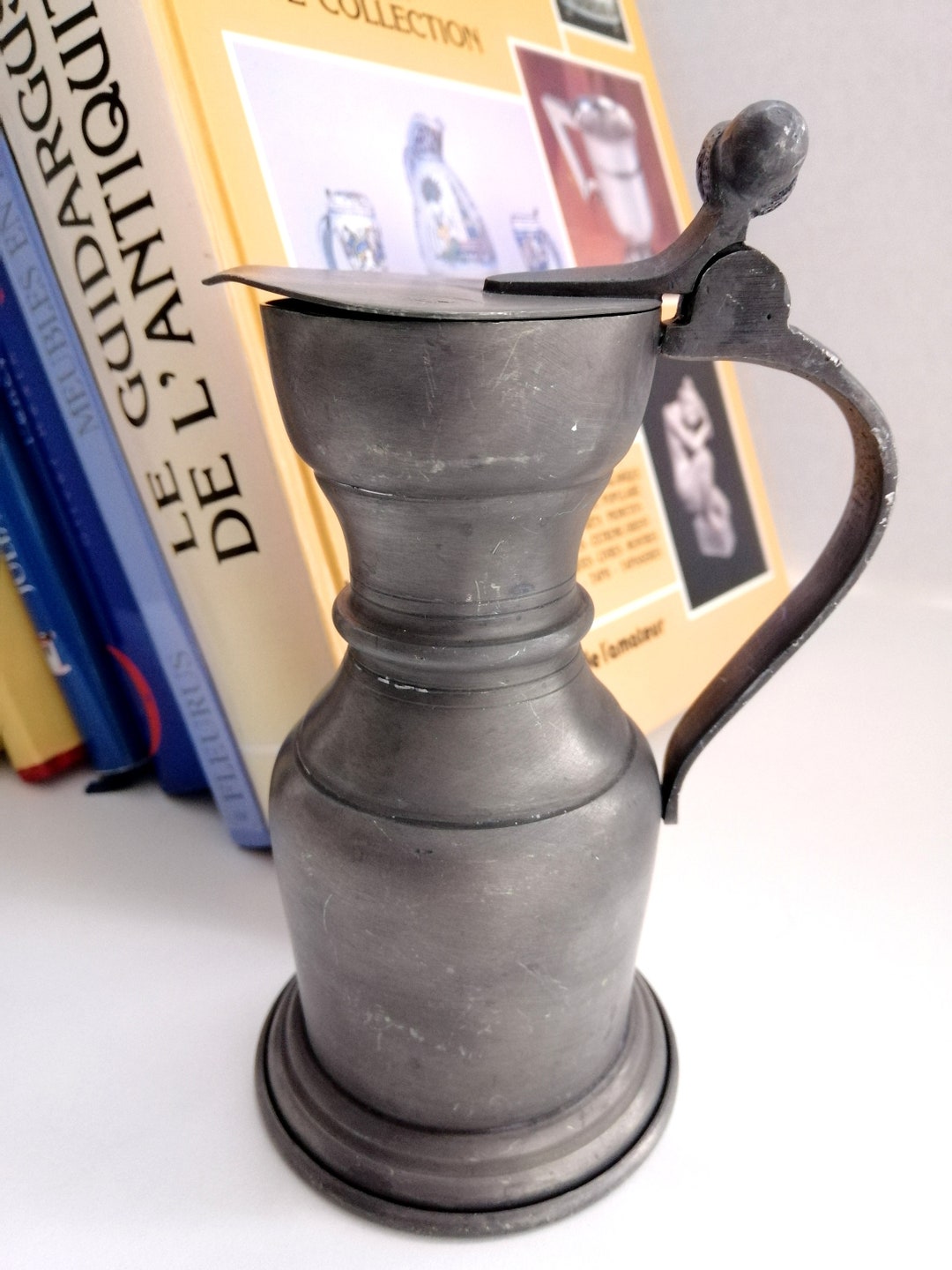 Antique French Pewter Pitcher With Lid - Veritable Etain 95% - Etsy