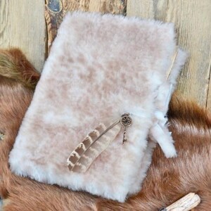 Leather Fur Cover Writing Journal - Fluffy Handmade Vintage Style Diary ...
