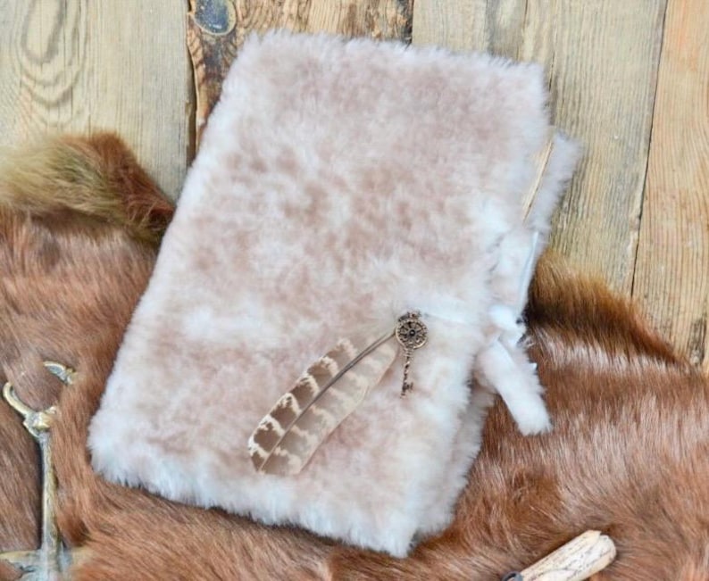 Leather Fur Cover Writing Journal - Fluffy Handmade Vintage Style Diary ...