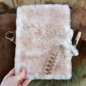 Leather Fur Cover Writing Journal - Fluffy Handmade Vintage Style Diary ...