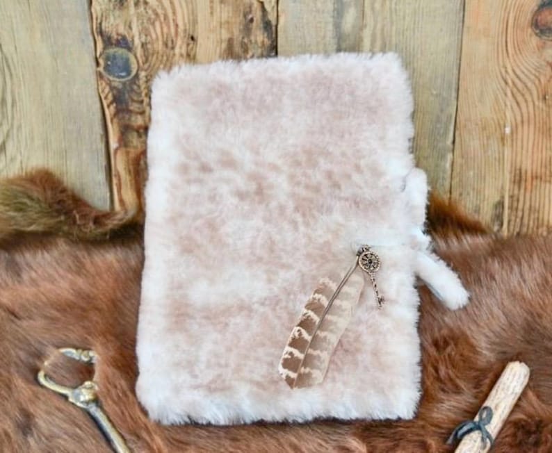 Leather Fur Cover Writing Journal - Fluffy Handmade Vintage Style Diary ...