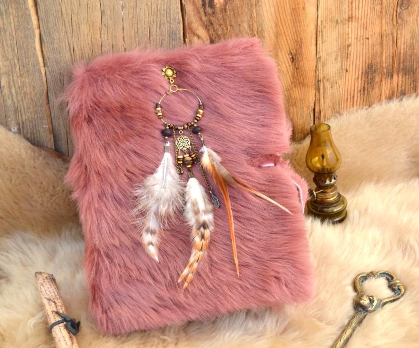 Fur Cover Writing Journal -leather Fluffy Handmade Vintage Style Diary ...