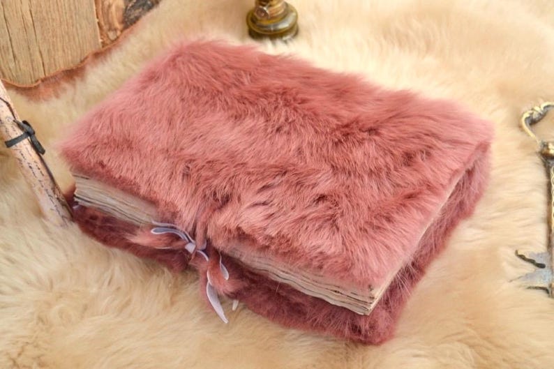 Fur Cover Writing Journal -leather Fluffy Handmade Vintage Style Diary ...