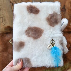 Leather Fur Cover Writing Journal - Fluffy Handmade Vintage Style Diary ...