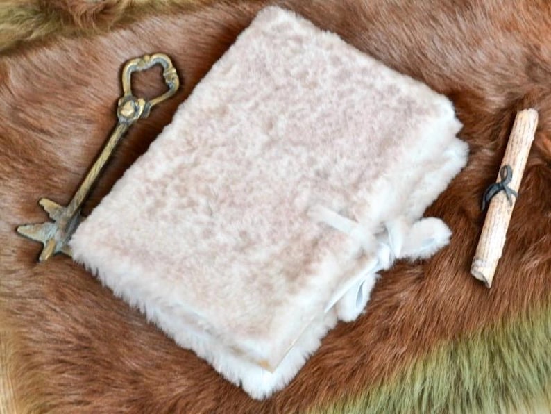Leather Fur Cover Writing Journal - Fluffy Handmade Vintage Style Diary ...