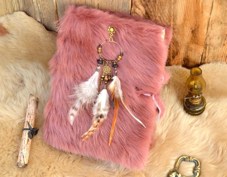 Fur Cover Writing Journal -leather Fluffy Handmade Vintage Style Diary ...