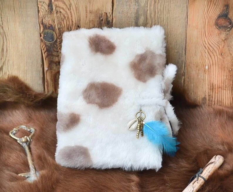 Leather Fur Cover Writing Journal - Fluffy Handmade Vintage Style Diary ...