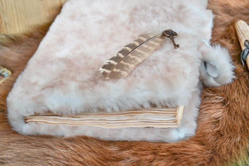 Leather Fur Cover Writing Journal - Fluffy Handmade Vintage Style Diary ...