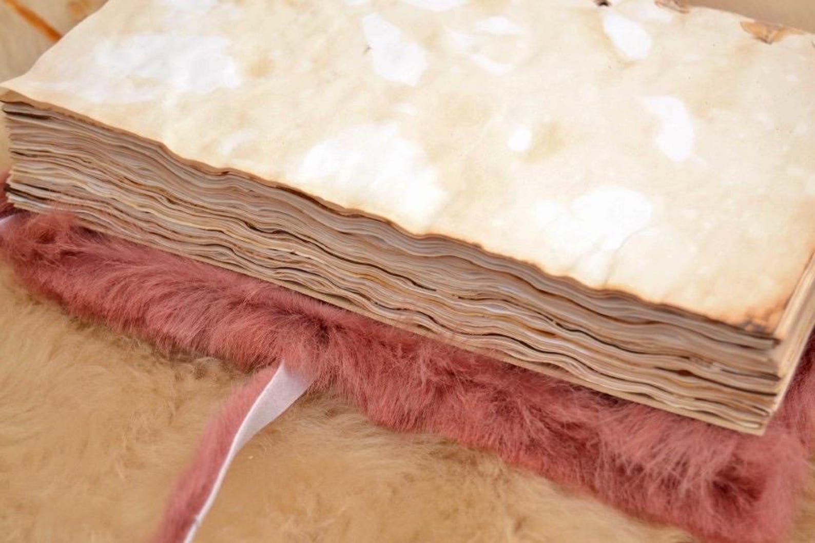 Fur Cover Writing Journal -leather Fluffy Handmade Vintage Style Diary ...