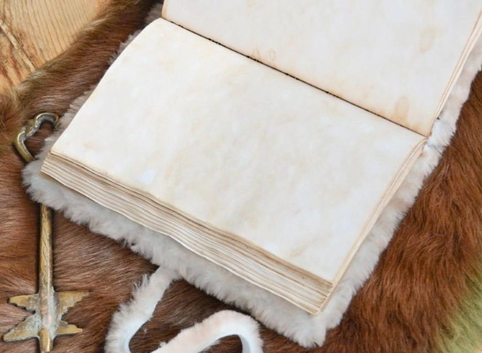 Leather Fur Cover Writing Journal Fluffy Handmade Vintage Style Diary ...