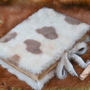 Leather Fur Cover Writing Journal - Fluffy Handmade Vintage Style Diary ...
