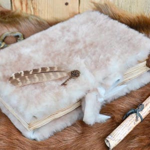 Leather Fur Cover Writing Journal - Fluffy Handmade Vintage Style Diary ...