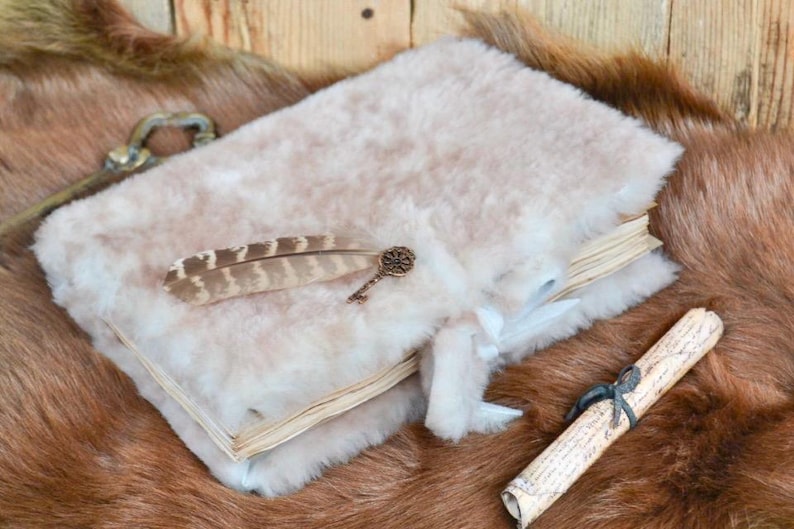 Leather Fur Cover Writing Journal - Fluffy Handmade Vintage Style Diary ...