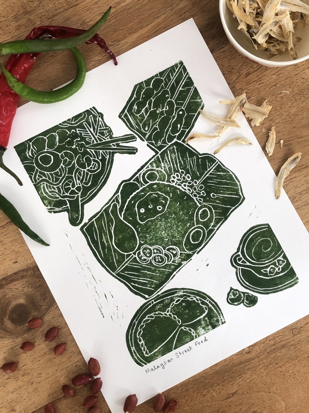 Malaysian Street Food Lino Print Handmade Lino Food Sketch - Etsy UK