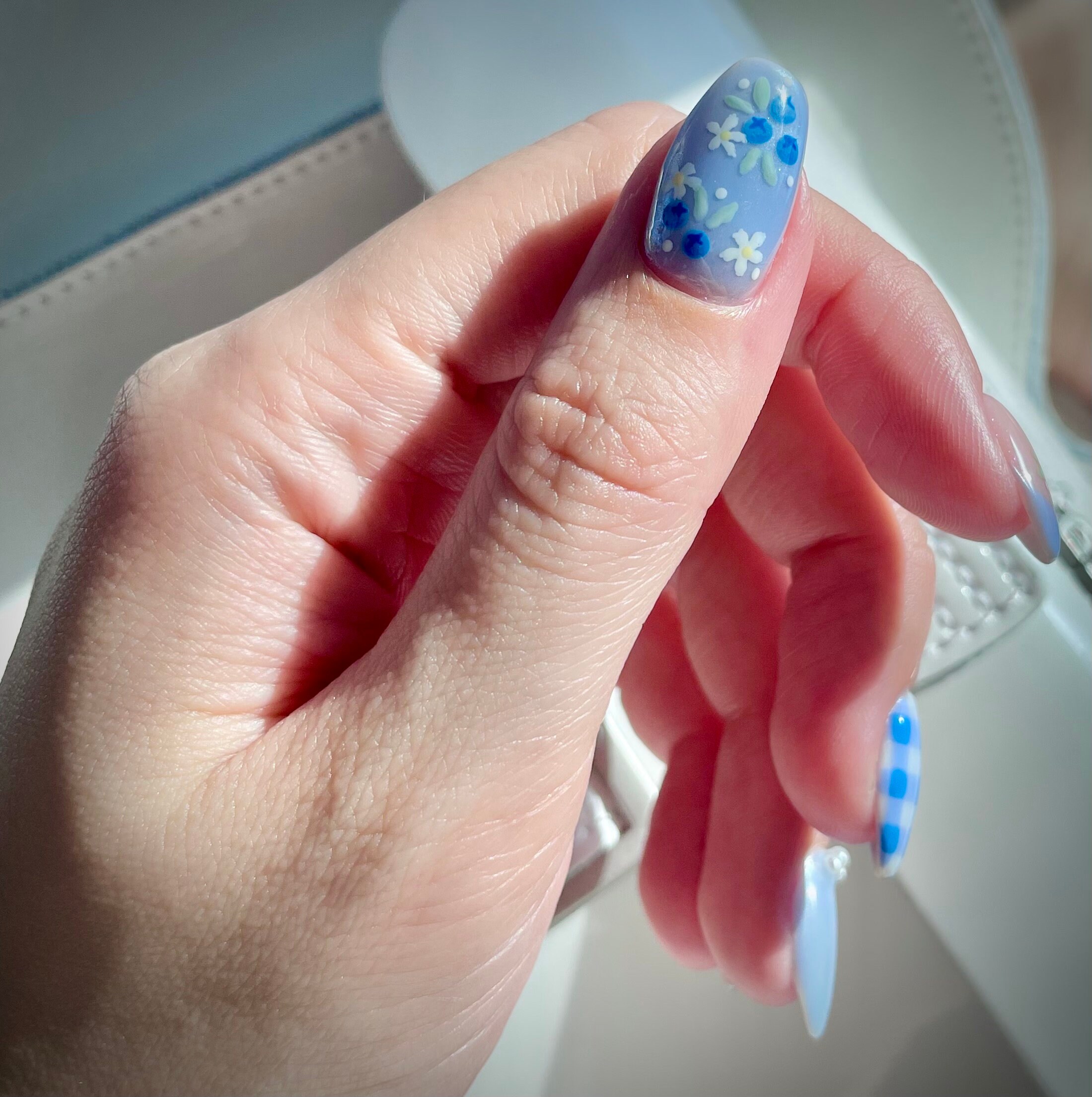 Blueberry Picnic || Blueberry Milk Inspired Chrome Gel Press on Nails W ...