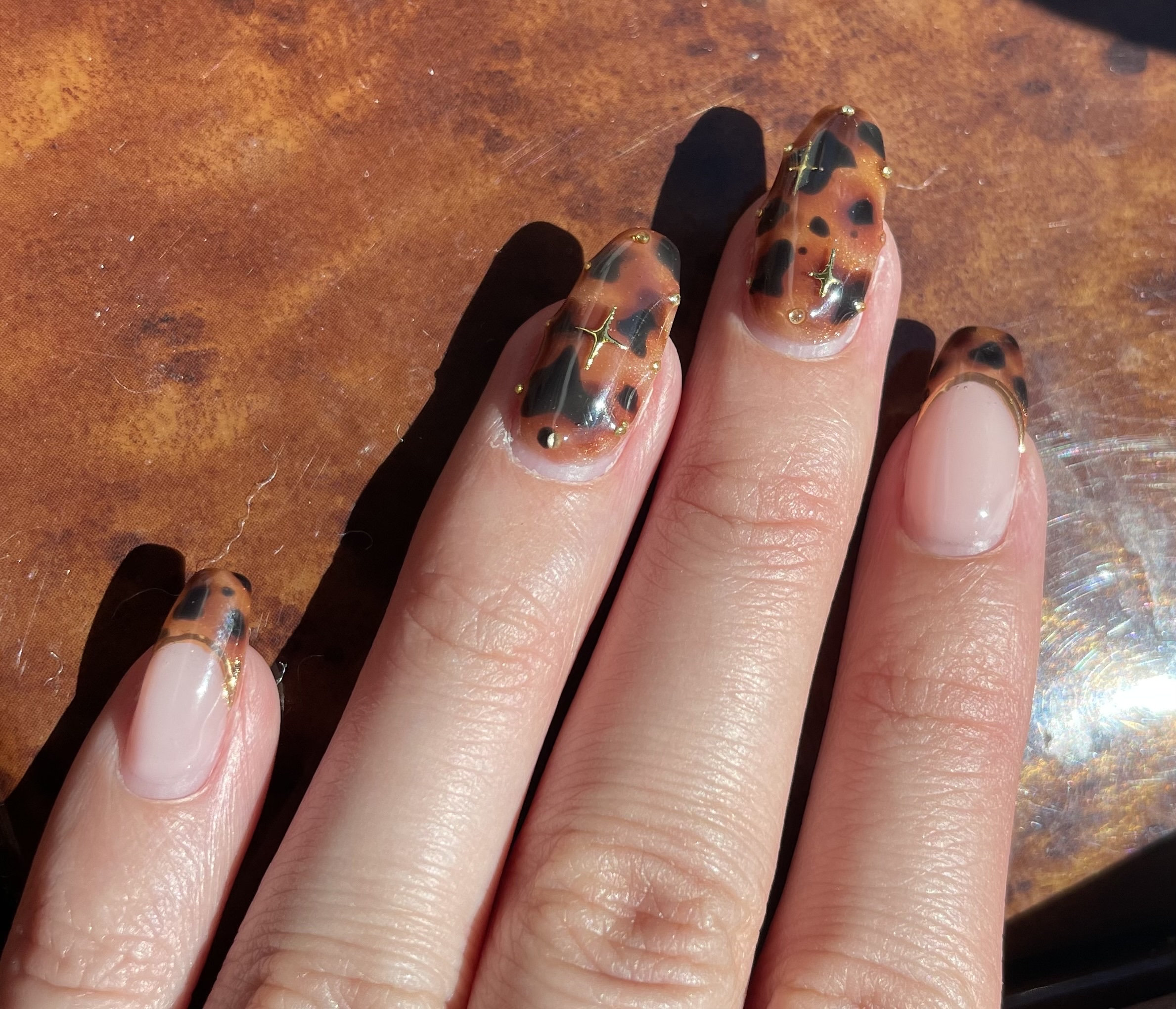 Fall Tortie Nails Tortoiseshell Inspired Gold Chrome Gel - Etsy