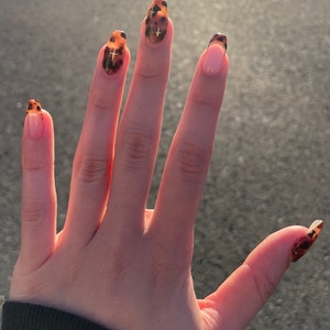Fall Tortie Nails || Tortoiseshell Inspired Gold Chrome Gel Press on ...