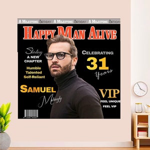 Magazine Cover Photo Birthday Guy Backdrop, Personalized Party Banner ...