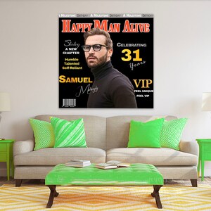 Magazine Cover Photo Birthday Guy Backdrop, Personalized Party Banner ...