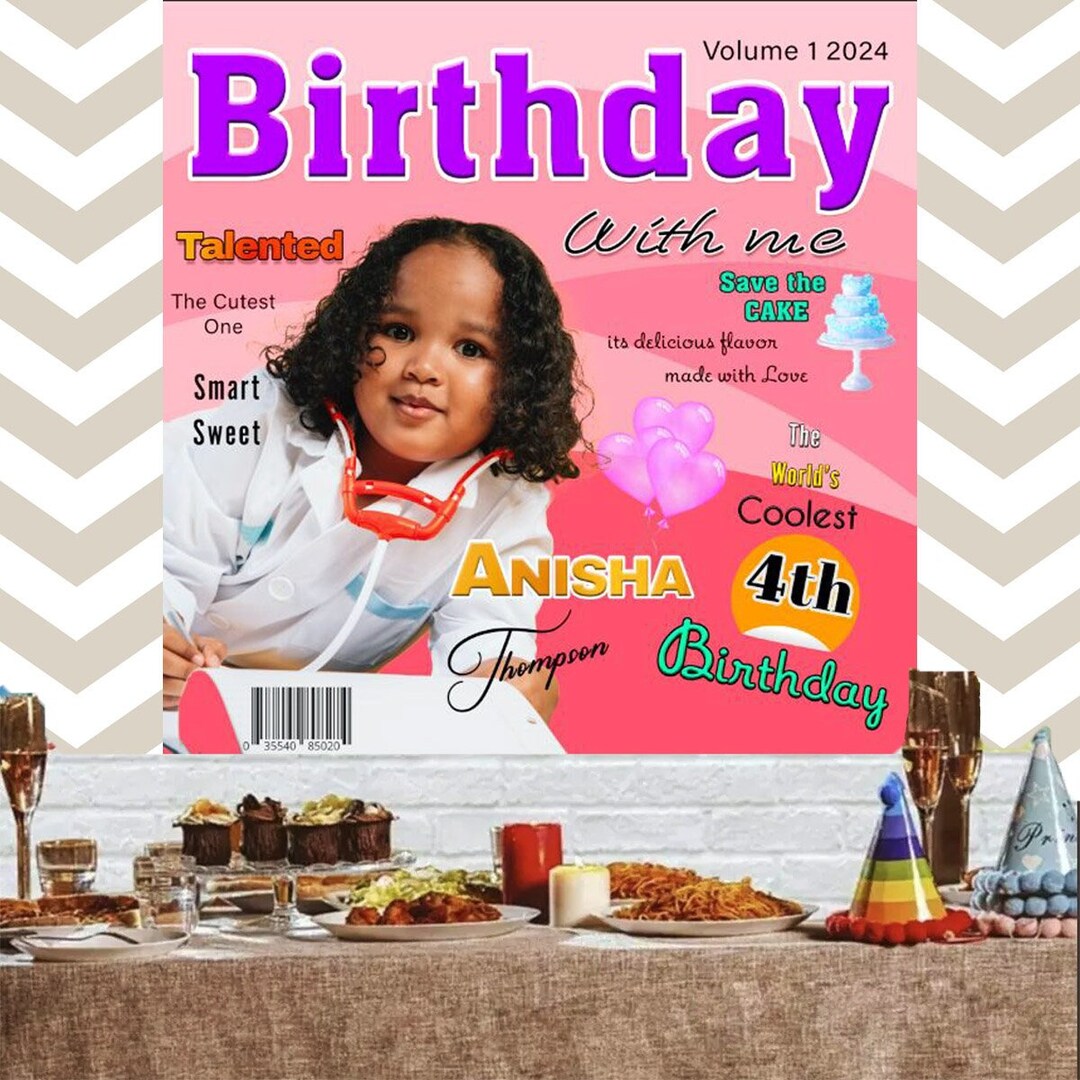 Digital Magazine Girl Photo Birthday Backdrop, Personalized Party ...