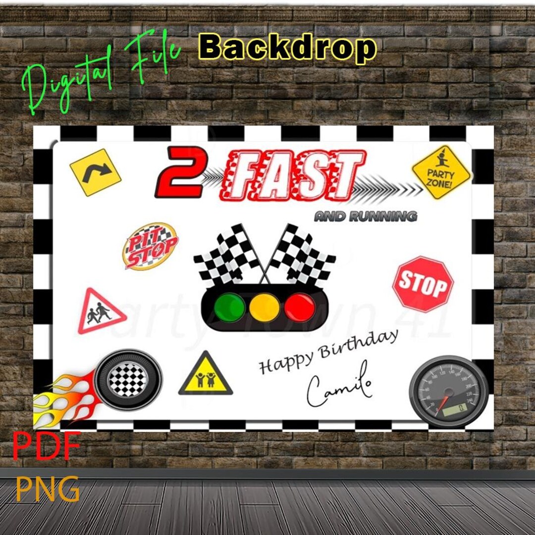 Racing Car Backdrop Banner Growing up Two Fast Boy 2nd Second 2 Boy ...