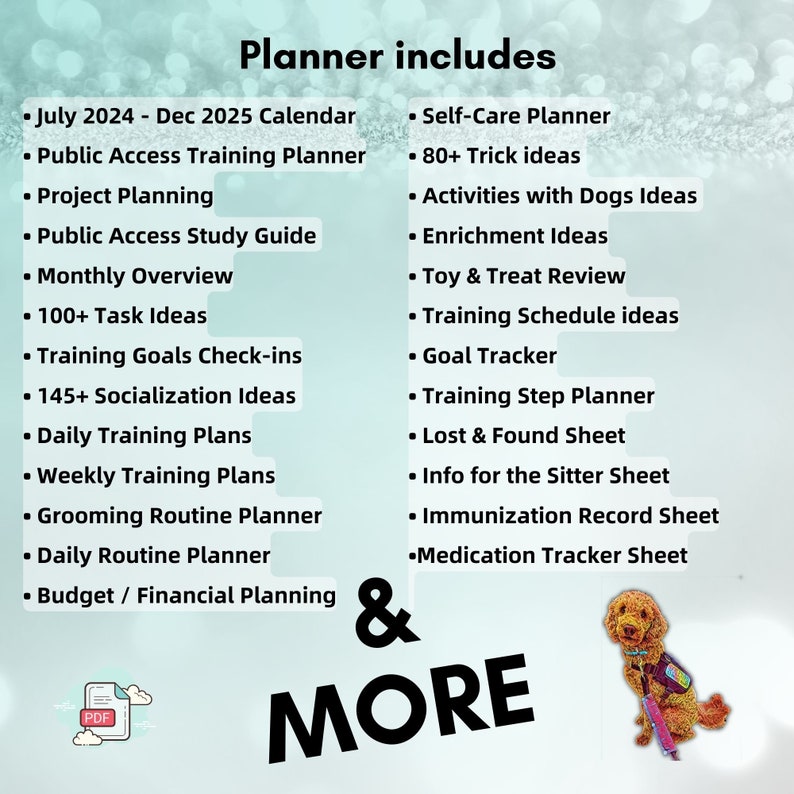 18 Month 2024-2025 Printable Service Dog Training Planner Log ...