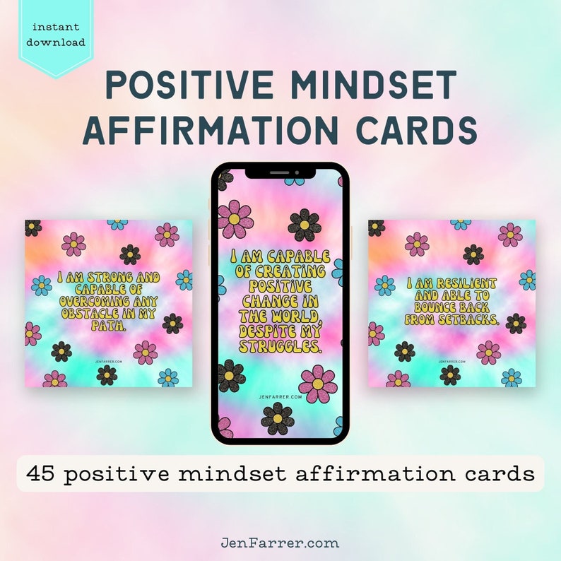 Positive Mindset Affirmation Cards Instant Download 45 Cards Vertical ...