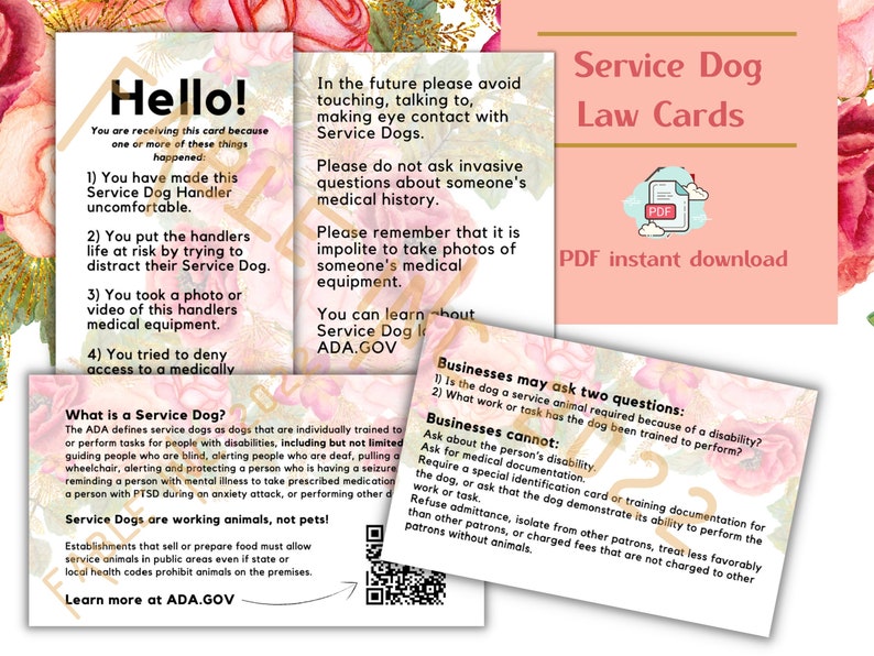 Service Dog ADA Law Info Cards Service Dog Handler Cards - Etsy